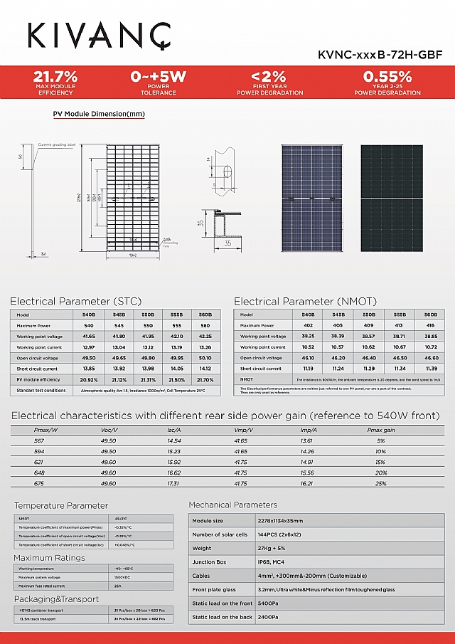 Bıfacıal Module - Solar Paneller - Ürünler - Kivanc Solar